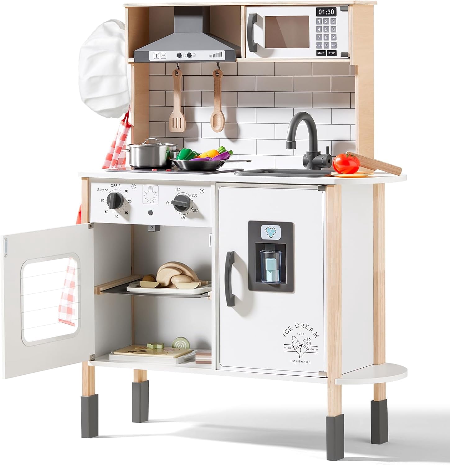 Tiny Land Play Kitchen for Kids, Wooden Kids Play Kitchen Playset Chef ...