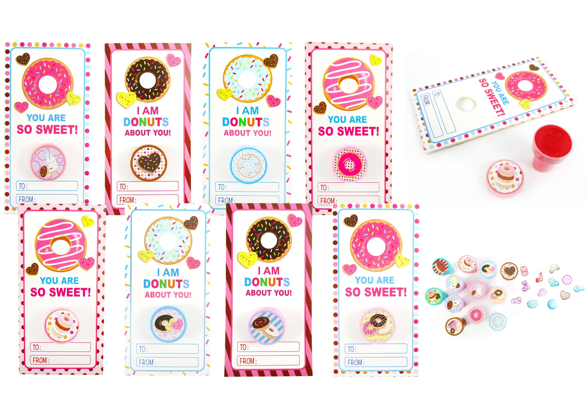 Tiny Mills 36 Pack Donuts Cards with Stampers for Kids, Valentine's Day ...