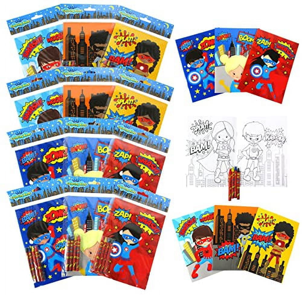 Tiny Mills Superhero Coloring Books - 12 Books, 48 Crayons - Perfect ...