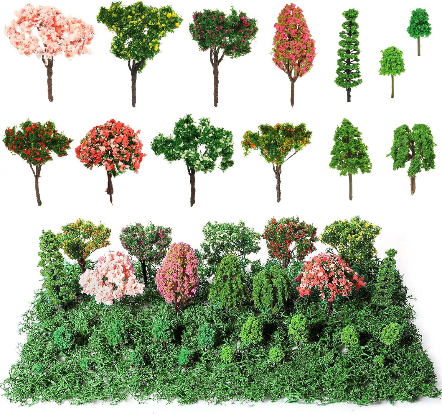 Tiny Model Trees with 40g Faux Green Moss, 0.79-3.15'' Diorama Trees ...
