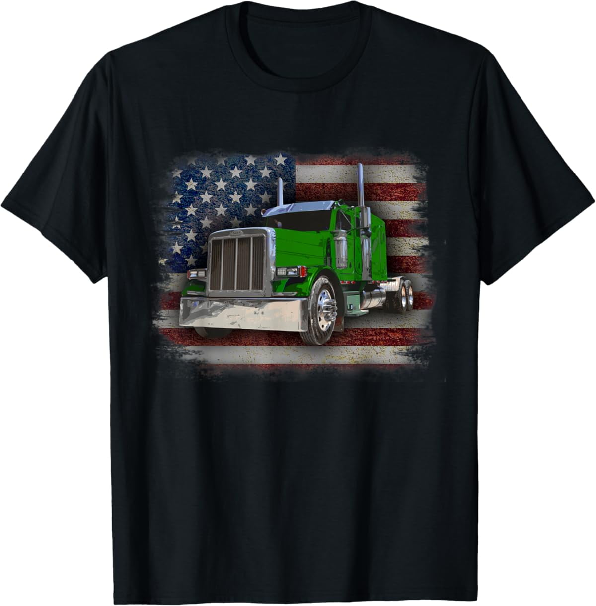 Tiny Nest American Flag And Green Big Rig Patriotic Trucker T-Shirt ...