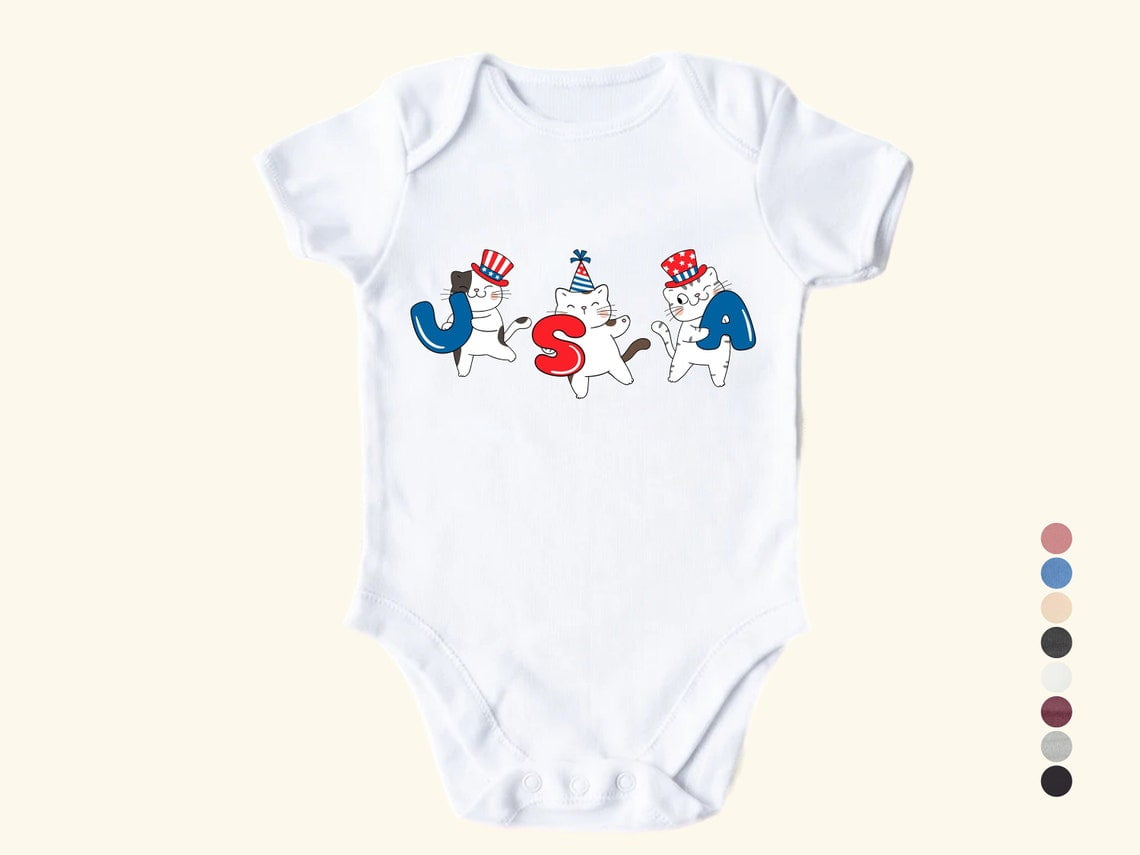 Tiny Nest Baby USA Cat Onesie, Baby 4th of July Outfit, Baby USA Romper ...