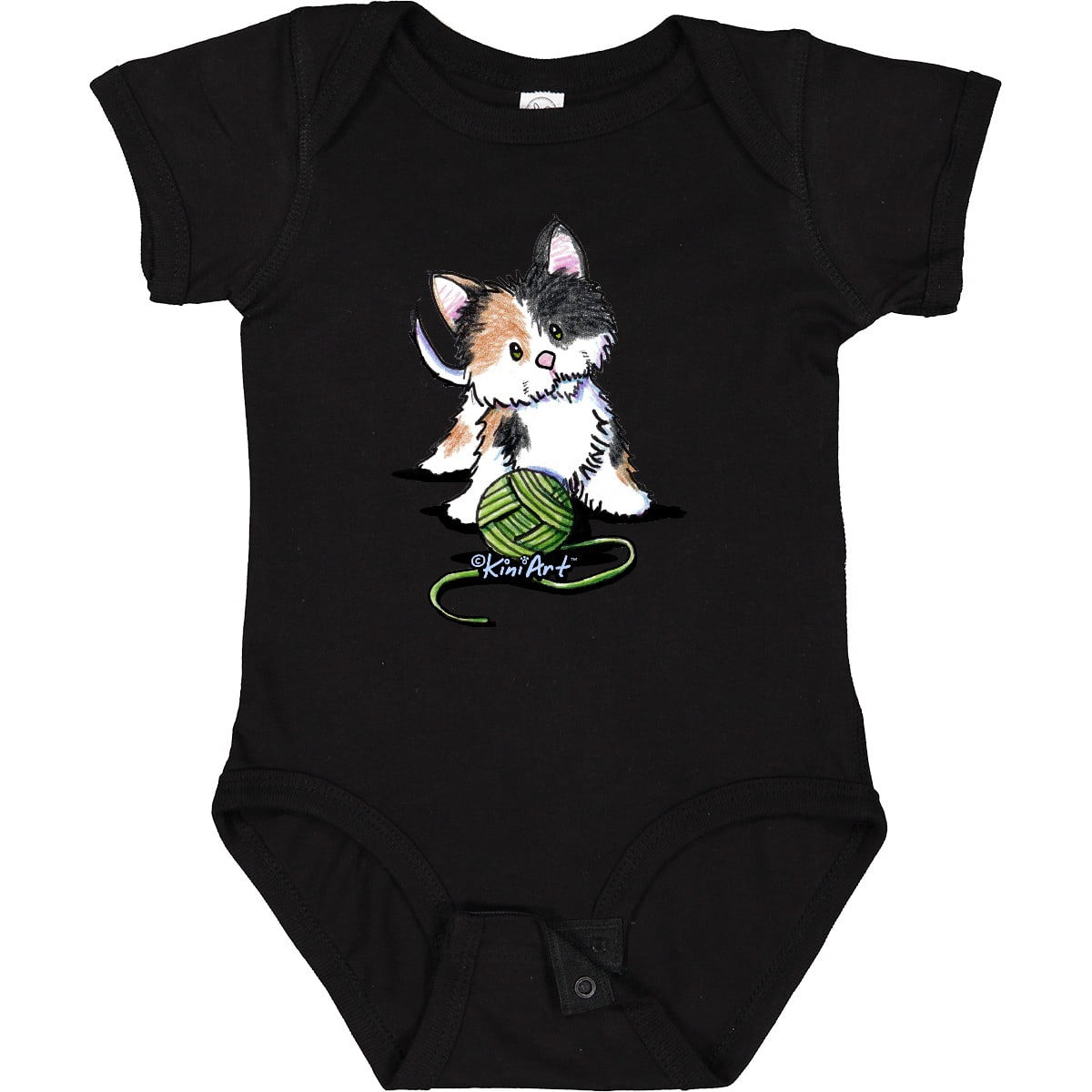Tiny Nest Calico Kitten For Darks Baby Bodysuit - Kiniart Cat Kitty Art ...
