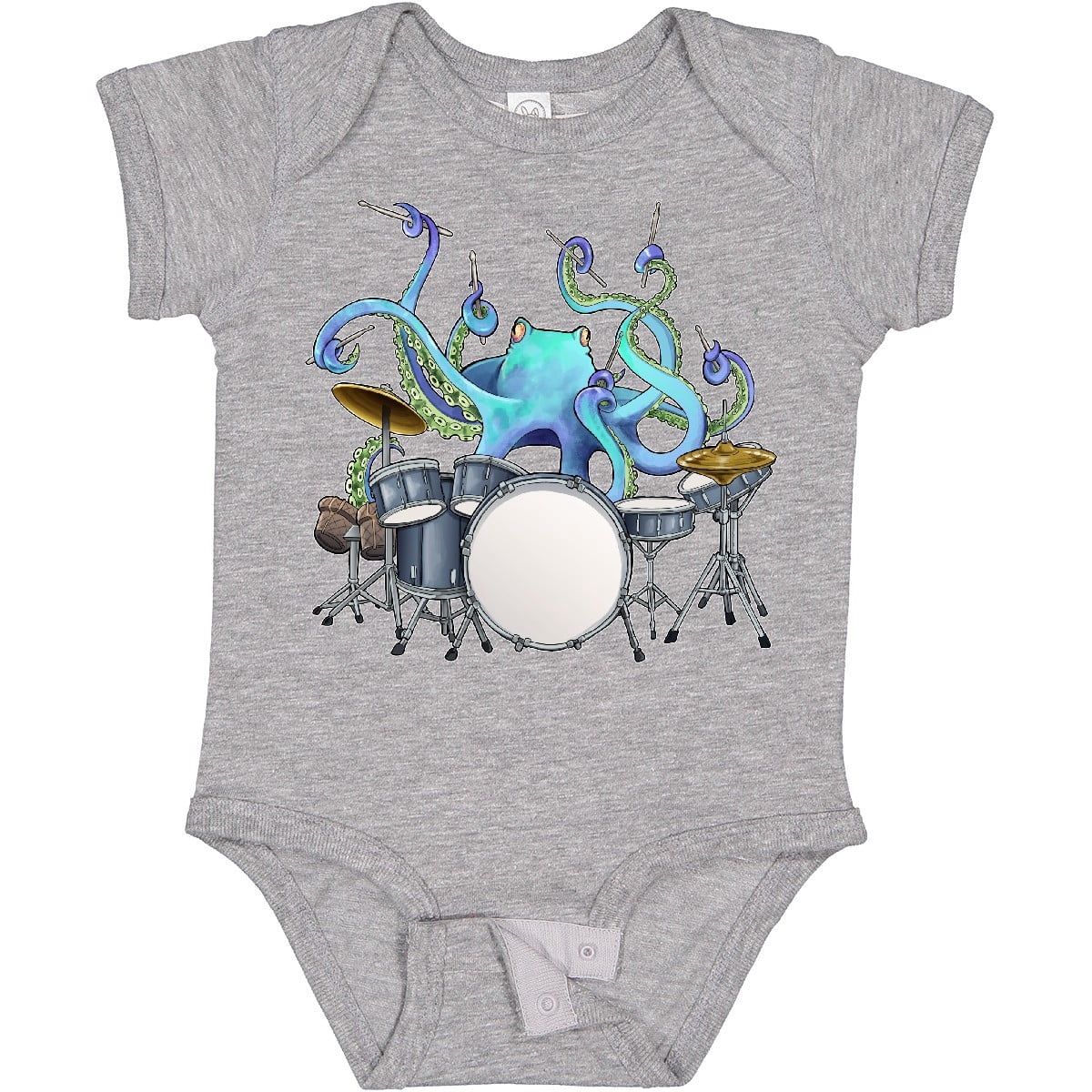 Tiny Nest Cute Blue Octopus Drumming Baby Bodysuit Sea Life Drums ...