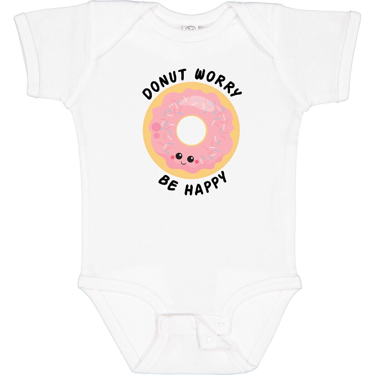 Tiny Nest Donut Worry Be Happy Pink Sprinkle Donut` Baby Bodysuit Food ...