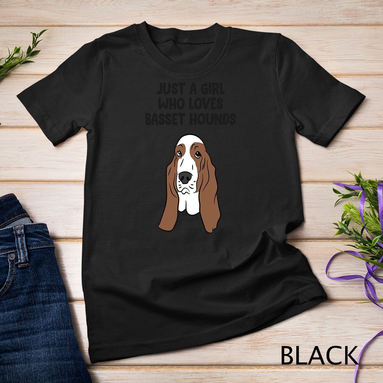Tiny Nest Just a Girl Who Loves Basset Hounds Cute Basset Unisex T ...