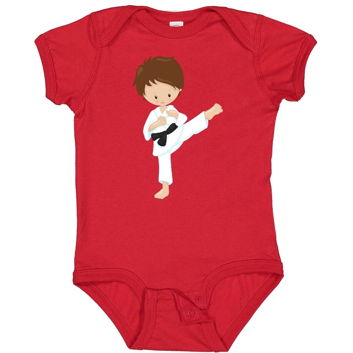 Tiny Nest Karate Boy, Cute Boy, Brown Hair, Black Belt Baby Bodysuit ...