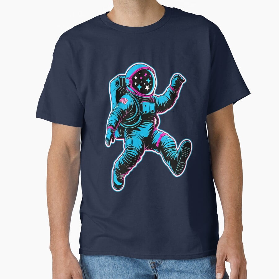 Tiny Nest Neon Outline Astronaut Doing Dab Dance Move With Glowing Stars Fun Space Art Classic T ...