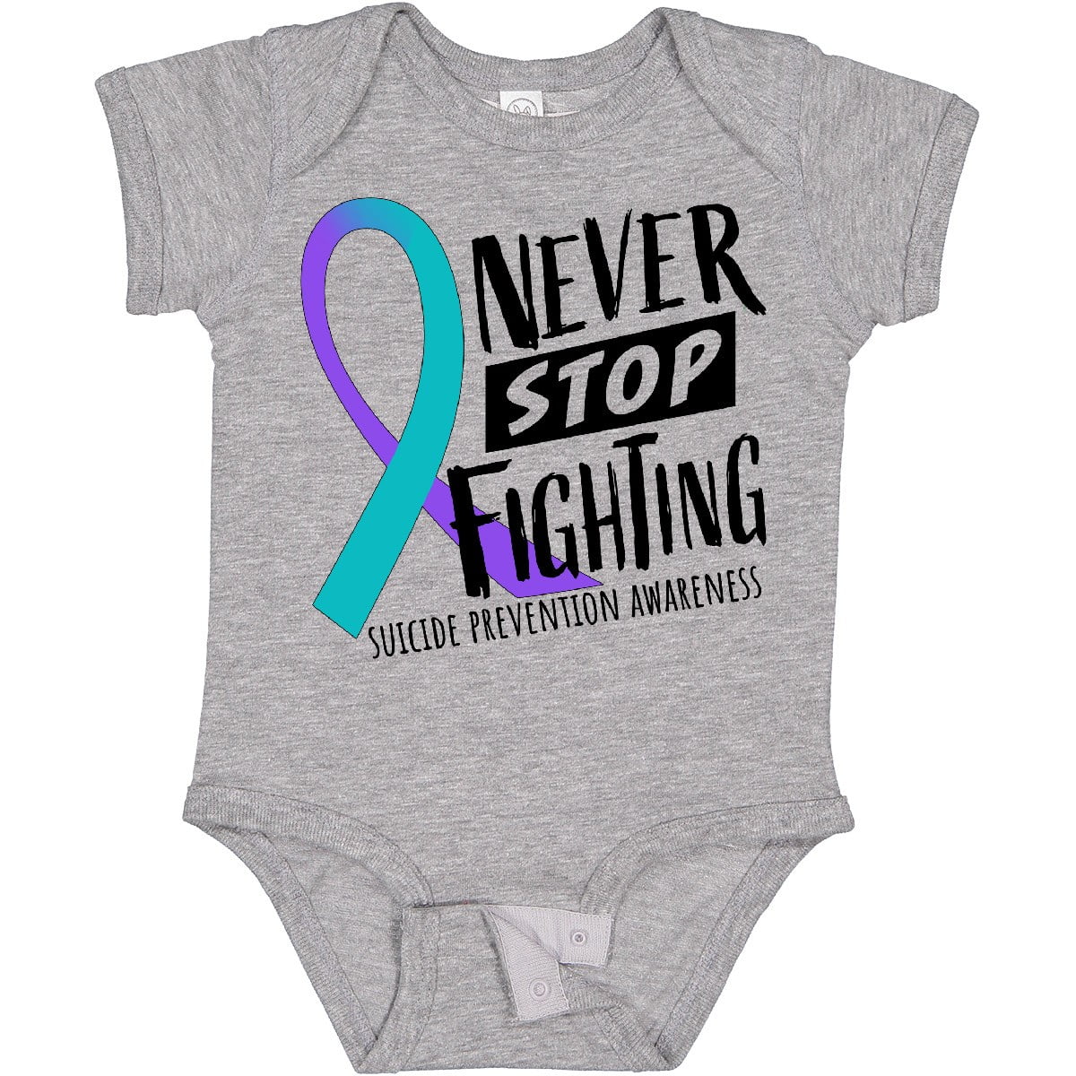 Tiny Nest Never Stop Fighting Prevention Awareness Ribbon Baby Bodysuit ...
