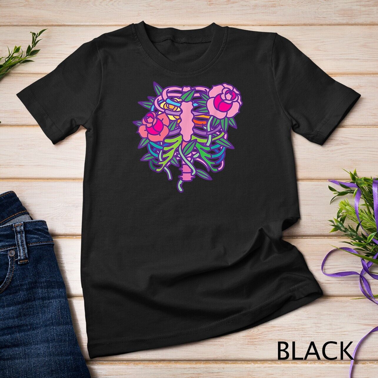 Tiny Nest Pastel Goth Aesthetic Anime Rib Cage Flowers T-Shirt Unisex T ...