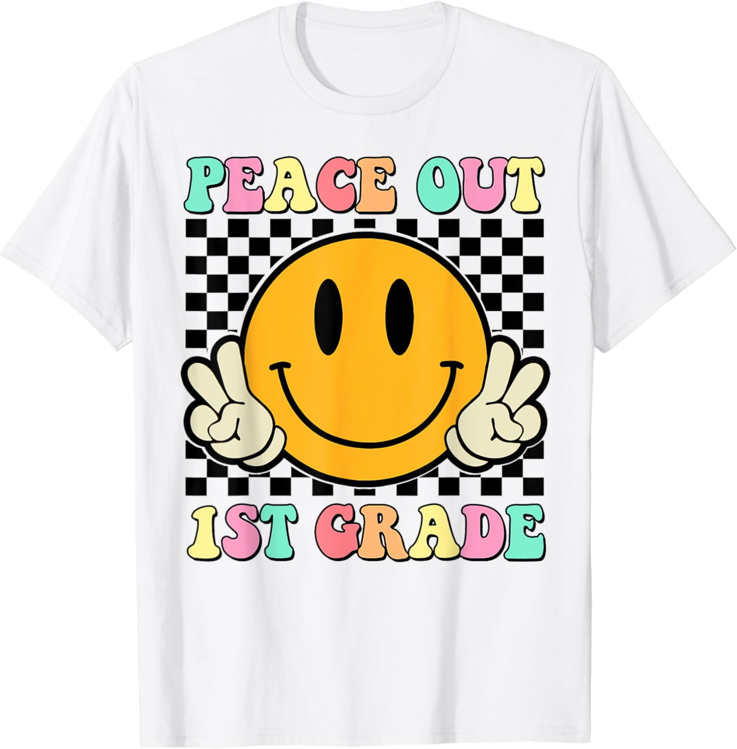 Tiny Nest Peace Out 1st Grade Teacher Retro Smile Last Day Of School T-Shirt - Walmart.com