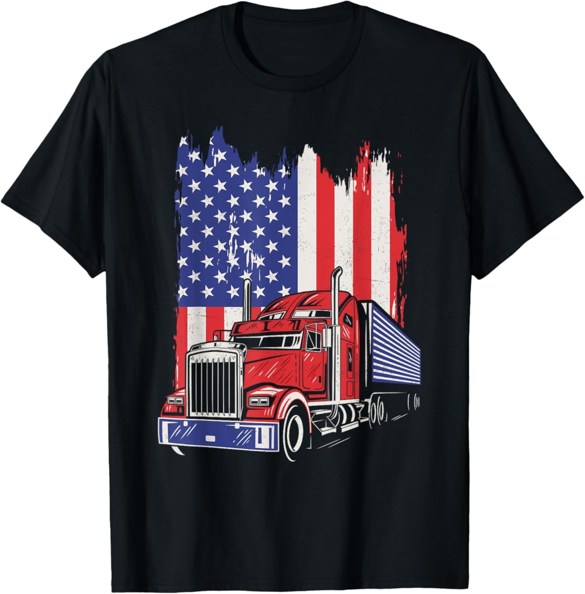 Tiny Nest Trucker American Flag Truck Driver 18 Wheeler 4Th Of July T ...