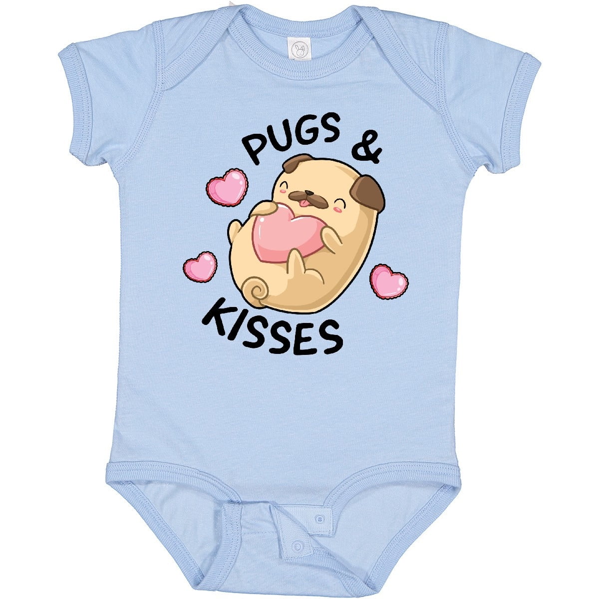 Tiny Nest Valentines Day Pugs & Kisses With Hearts Baby Bodysuit Kids I Love Dog, New Born, Baby ...