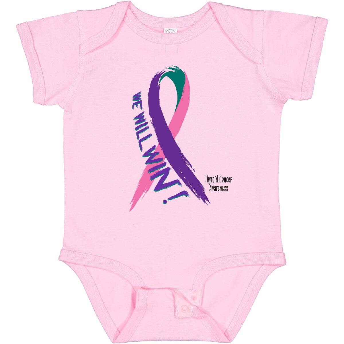 Tiny Nest We Will Win Against Thyroid Cancer Ribbon Baby Bodysuit Teal ...