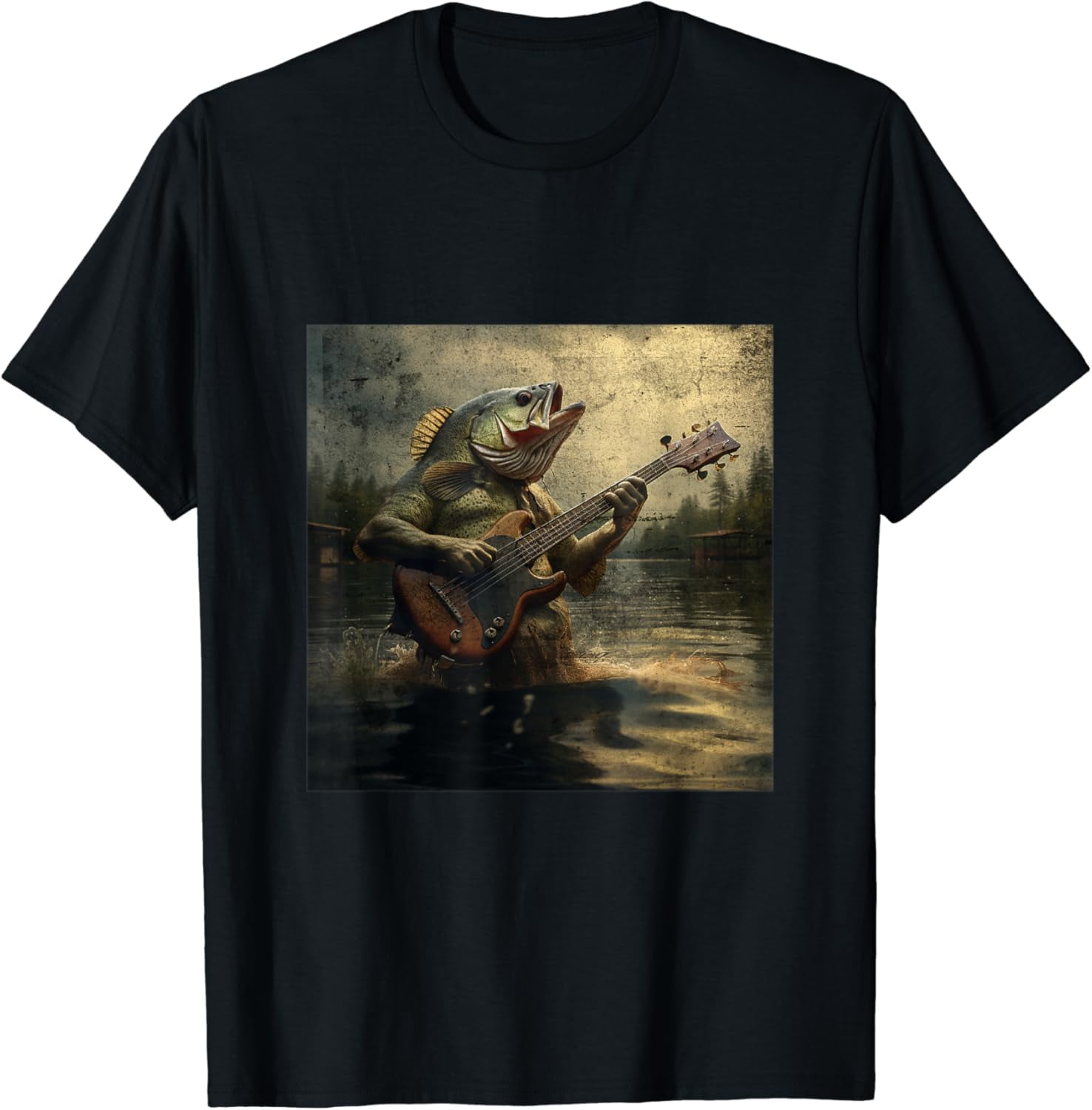 Tiny Nest Weird Bass Fish Playing Bass Guitar Funny Cursed T-Shirt ...