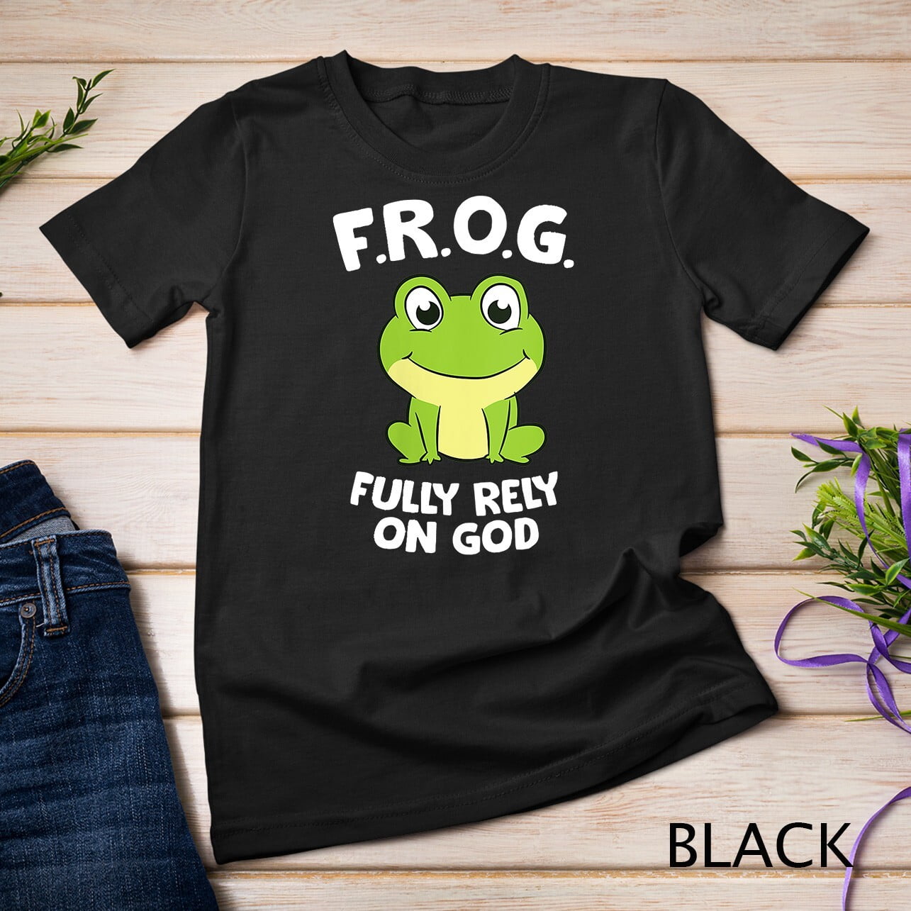 Tiny Nest Womens Cute Frog Fully Rely On God Christian Frog Unisex T ...