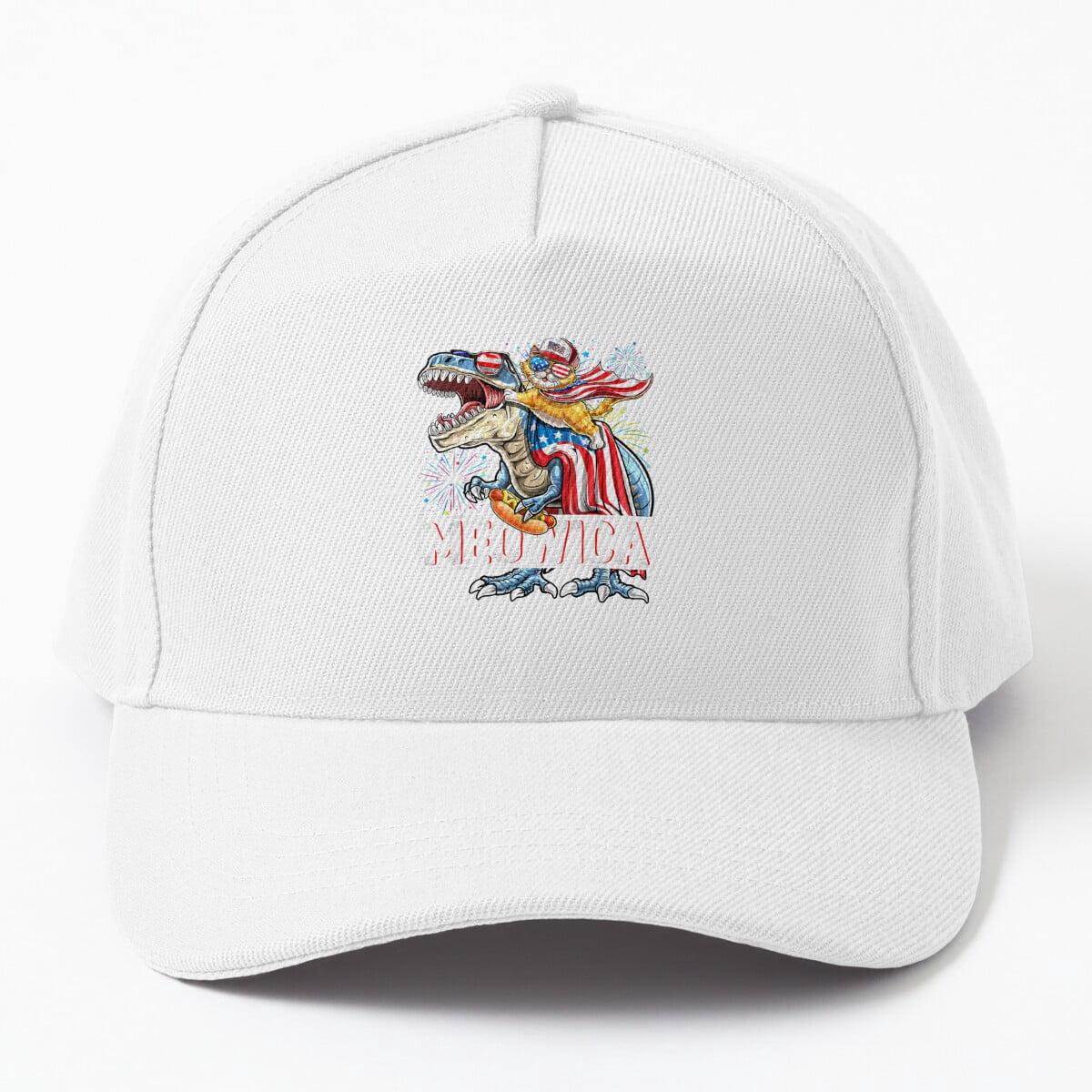 Jahat 4Th Of July Meowica Riding Dinosaurs Cap Baseball Cap, Hats For ...