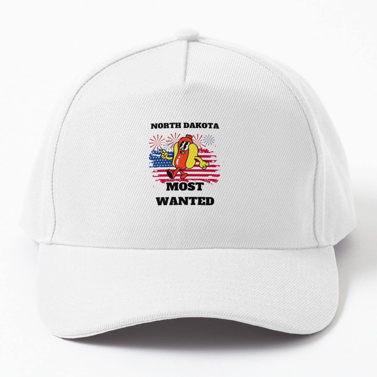 Jahat North Dakota Most Wanted Funny Wiener, 4Th Of July Cap Baseball ...