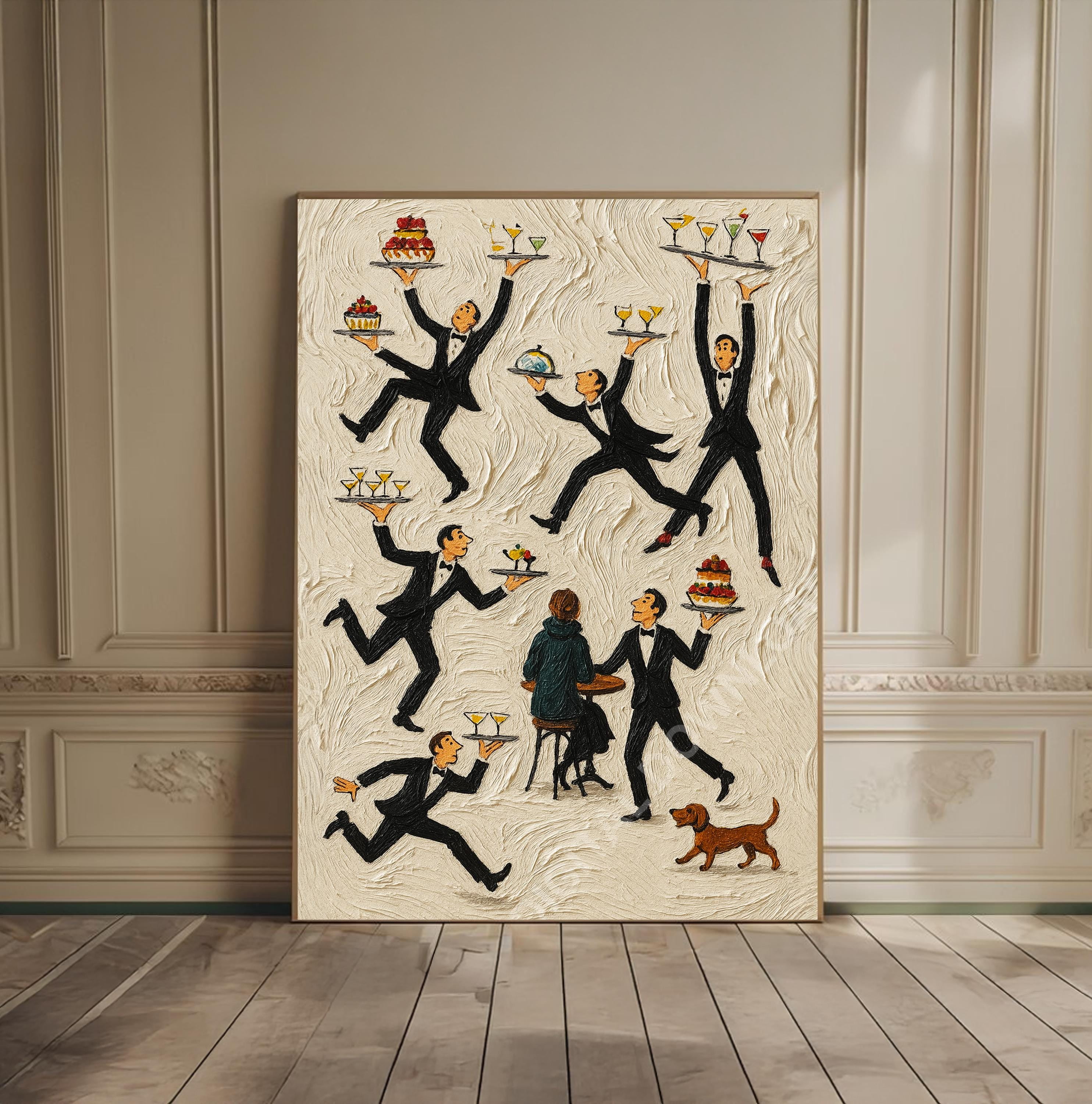 Tiny People Print Servers in a Restaurant Vintage Food & Drink Poster ...