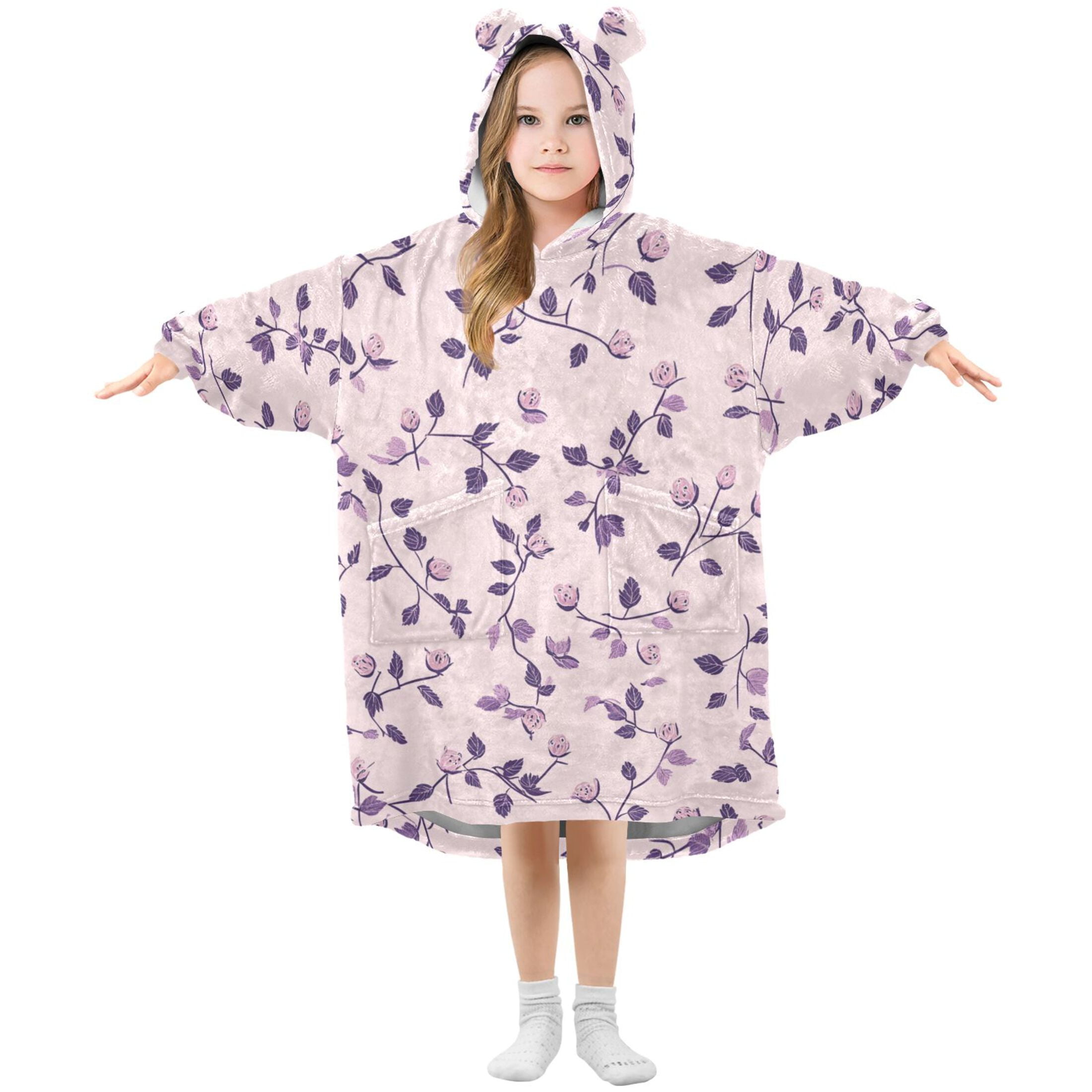 Tiny Rosebuds and Leaves Flannel Wearable Blankets Hooded Design Long ...