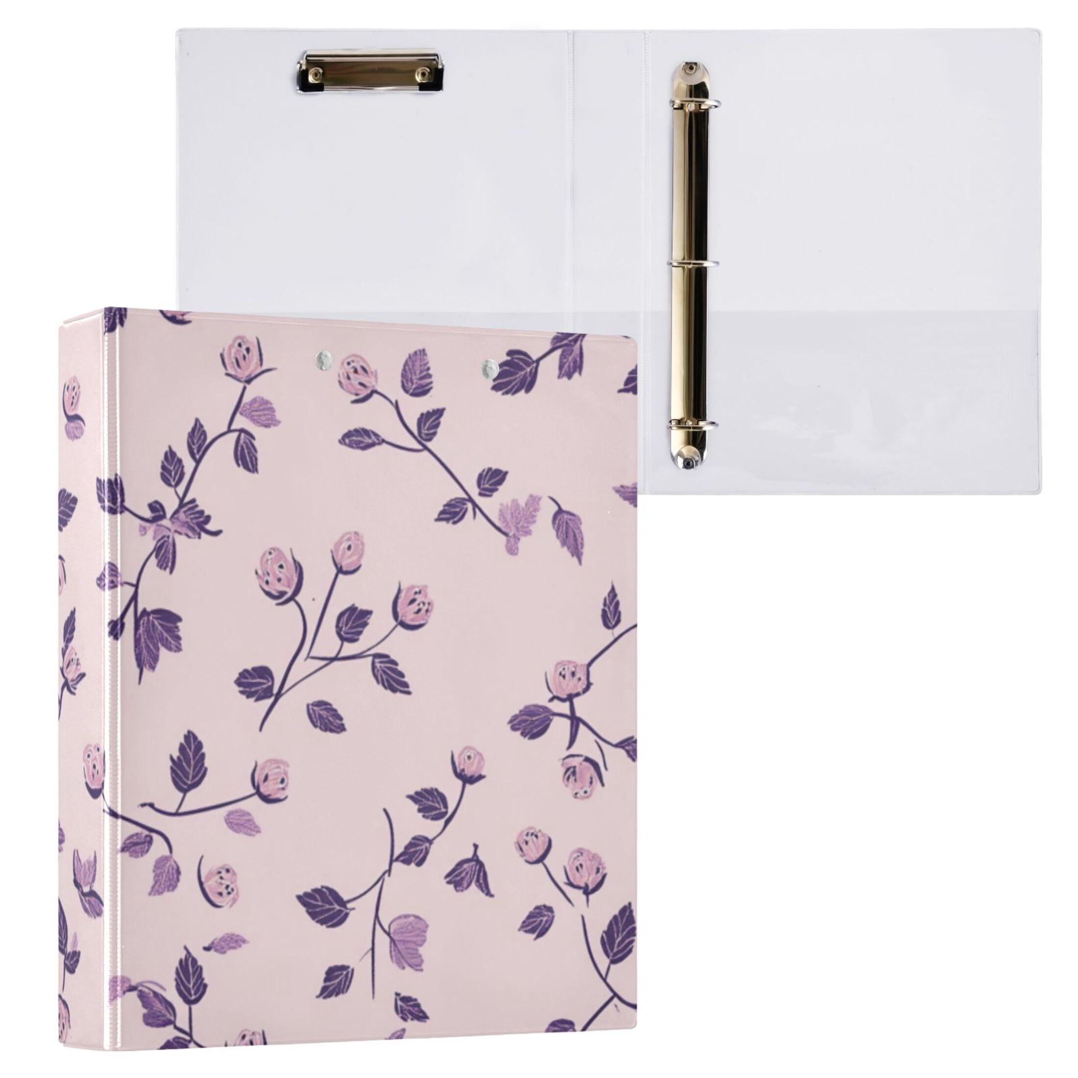 Tiny Rosebuds and Leaves Round Ring Binder 3 Rings 1.5" Capacity File ...