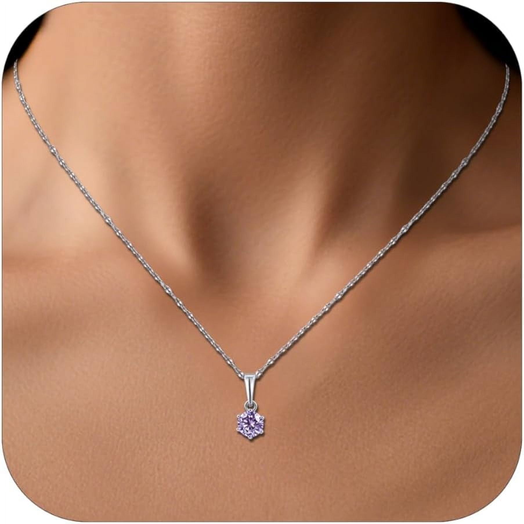 Tiny Silver Amethyst Necklace for Women, 5MM Purple Crystal Pendant ...