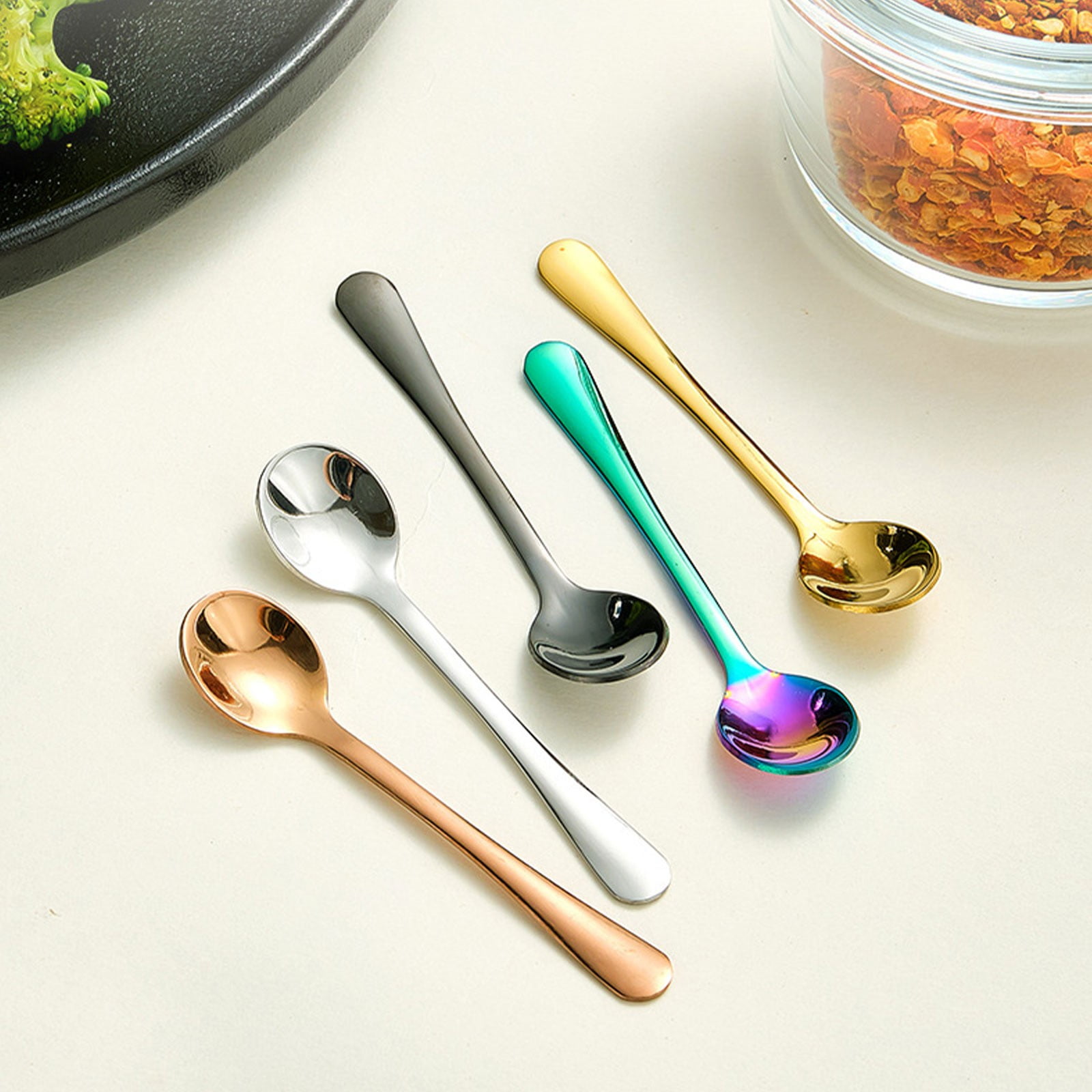Tiny Stainless Steel Spoons for Spices Jars, Mini Size Cute Small Stainless Steel Condiment ...