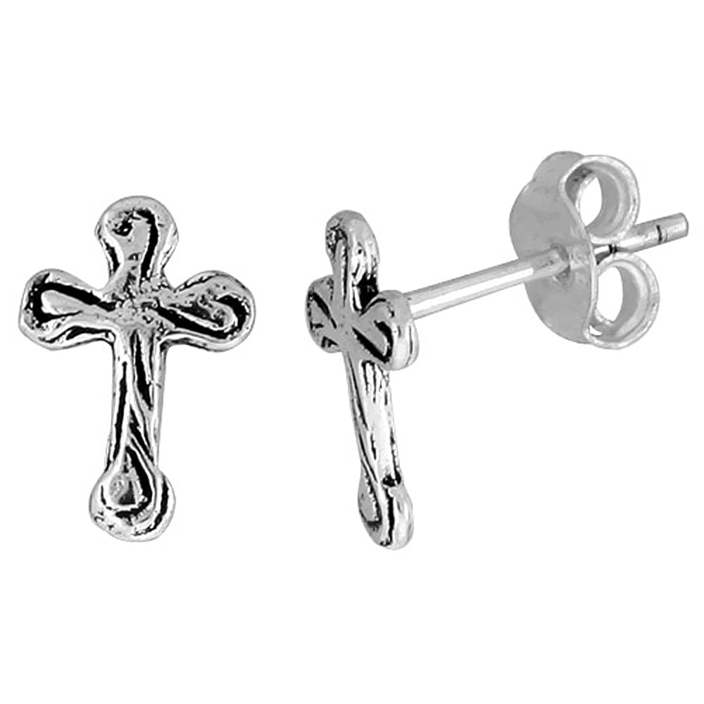 Tiny Sterling Silver Cross Stud Earrings 3/8 inch - Walmart.com