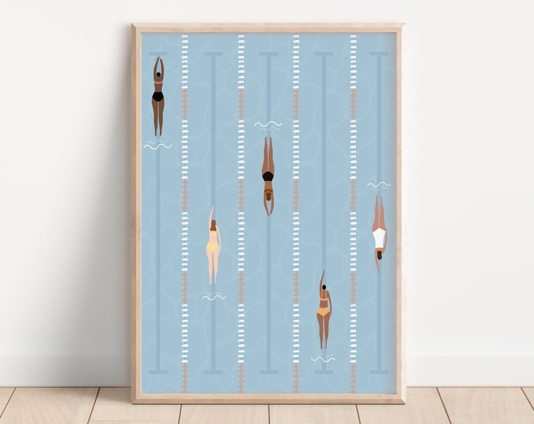 Tiny Swimmers Art | People Swimming Pool Print | Summer Wall Poster ...