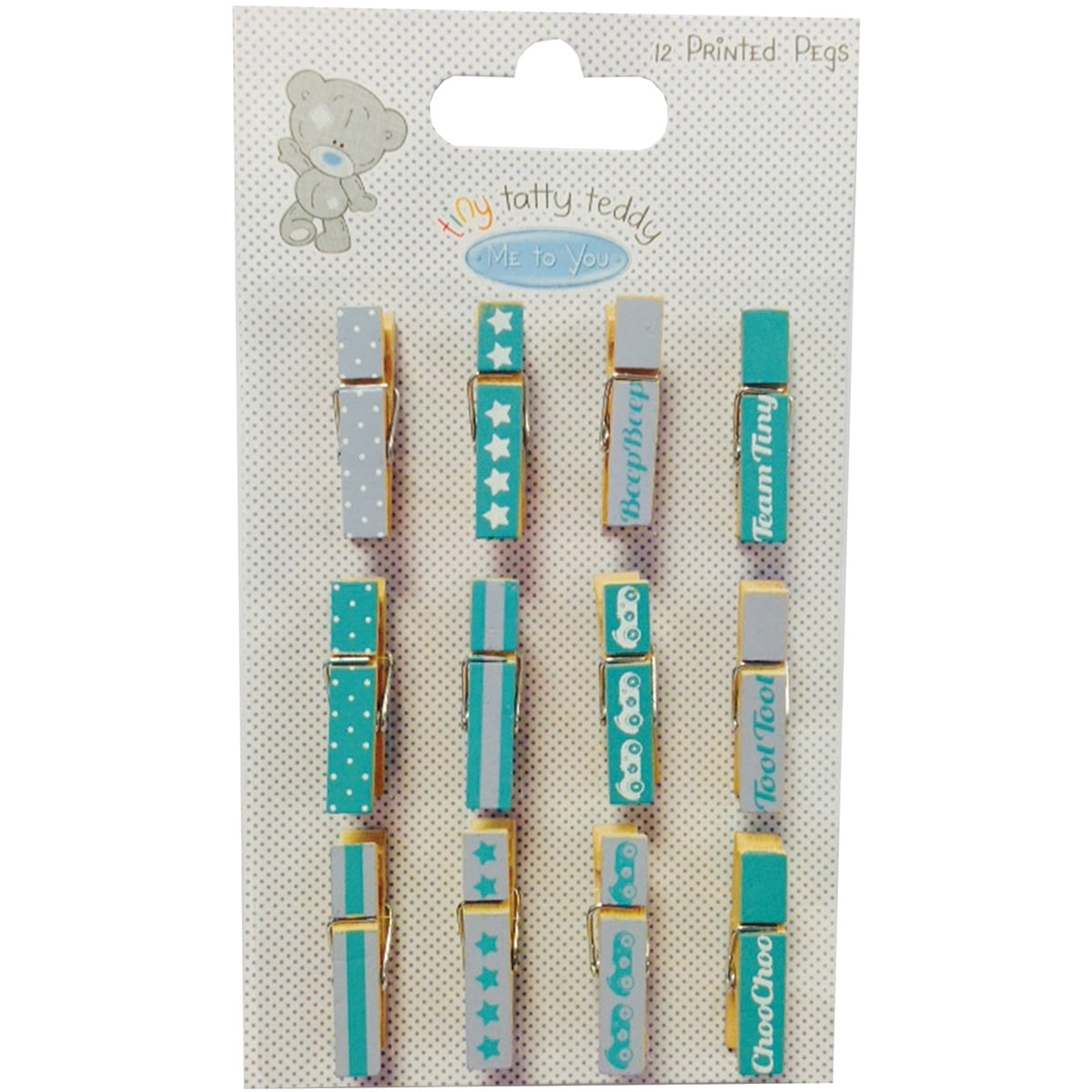 Tiny Tatty Teddy Mini Pegs 12/Pkg-Boy, Assorted Color Clothespins ...