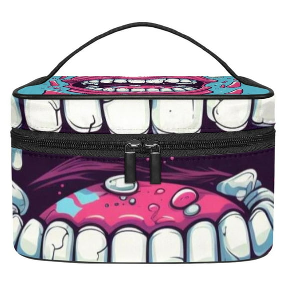 Tiny Teeth Printed Design Cosmetic Travel Bag with Zipper, Lightweight ...