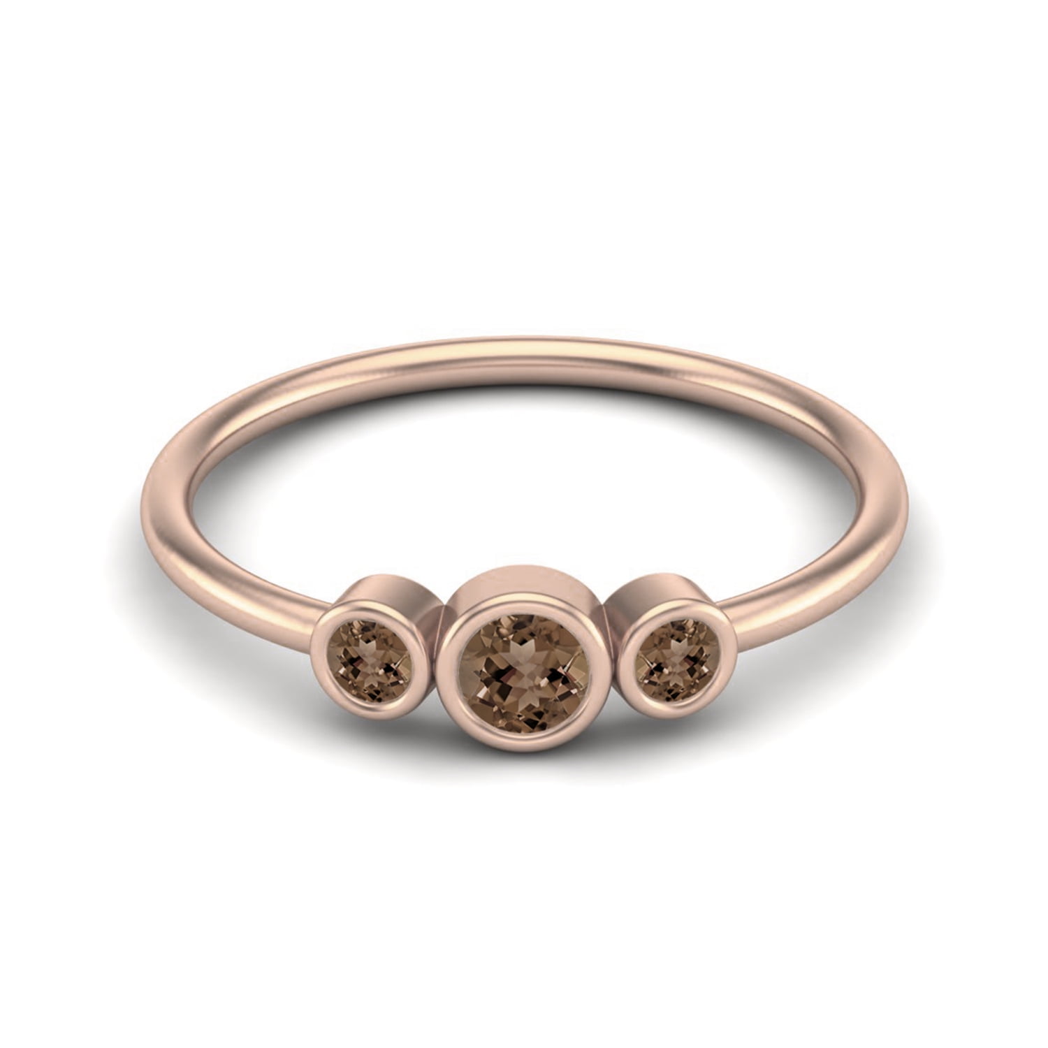 Tiny Three Stone 3mm Round Smoky Quartz 925 Sterling Silver Rose ...