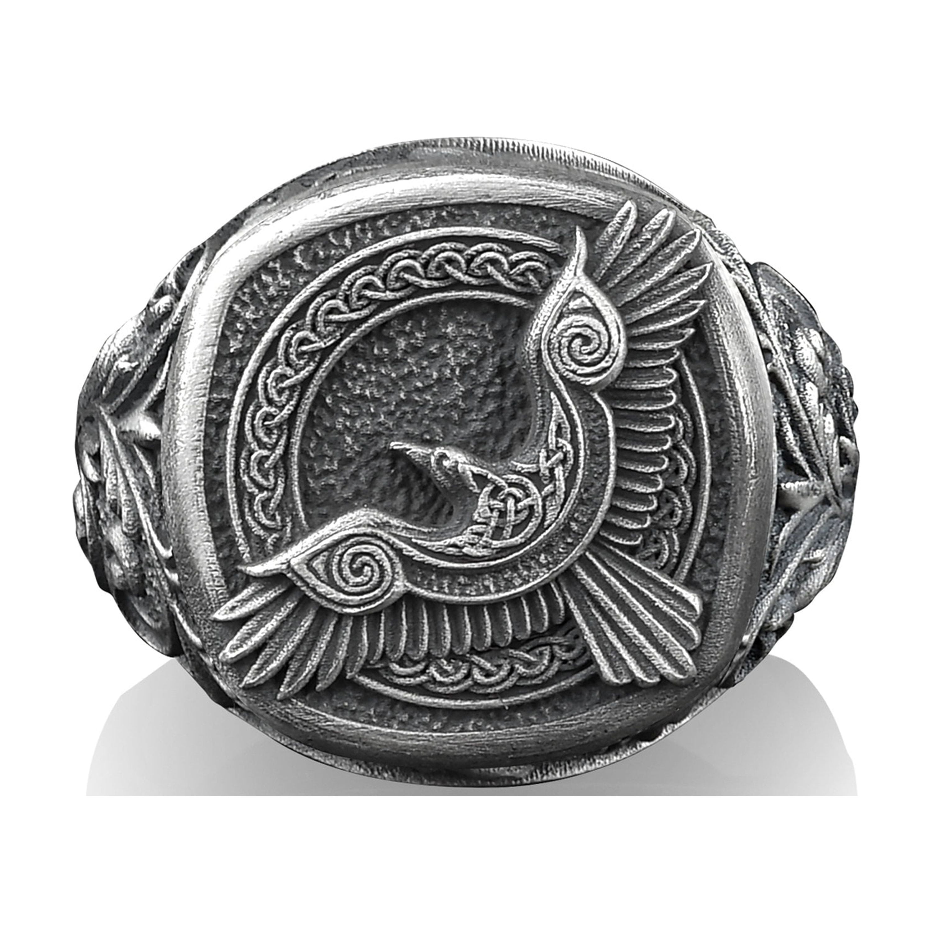 Tiny Trinity Celtic Raven Square Signet Ring, Viking Norse Mythology ...