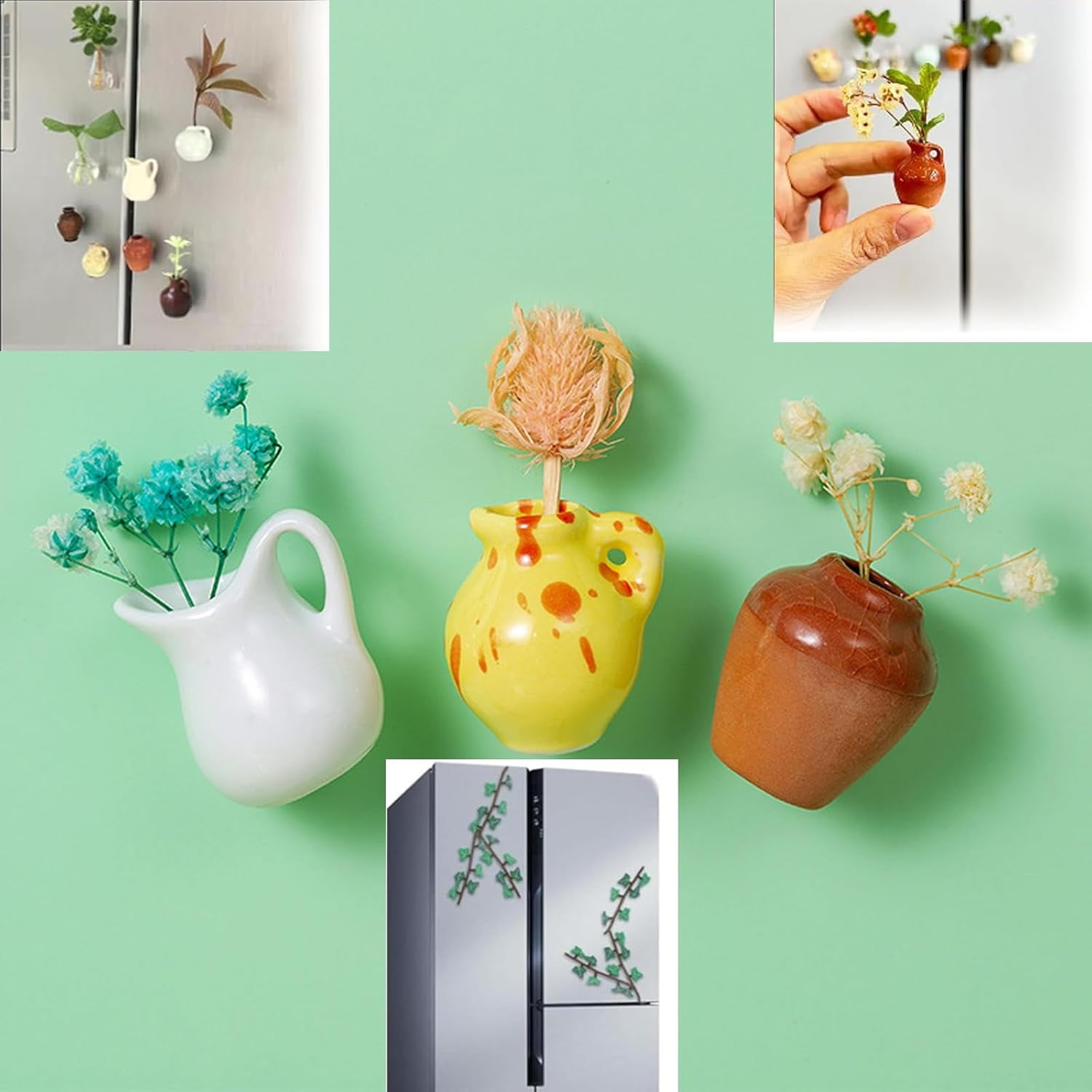 Tiny Vase Fridge Magnets，2026 New Cute 3D Ceramic Vase Fun Accessories ...