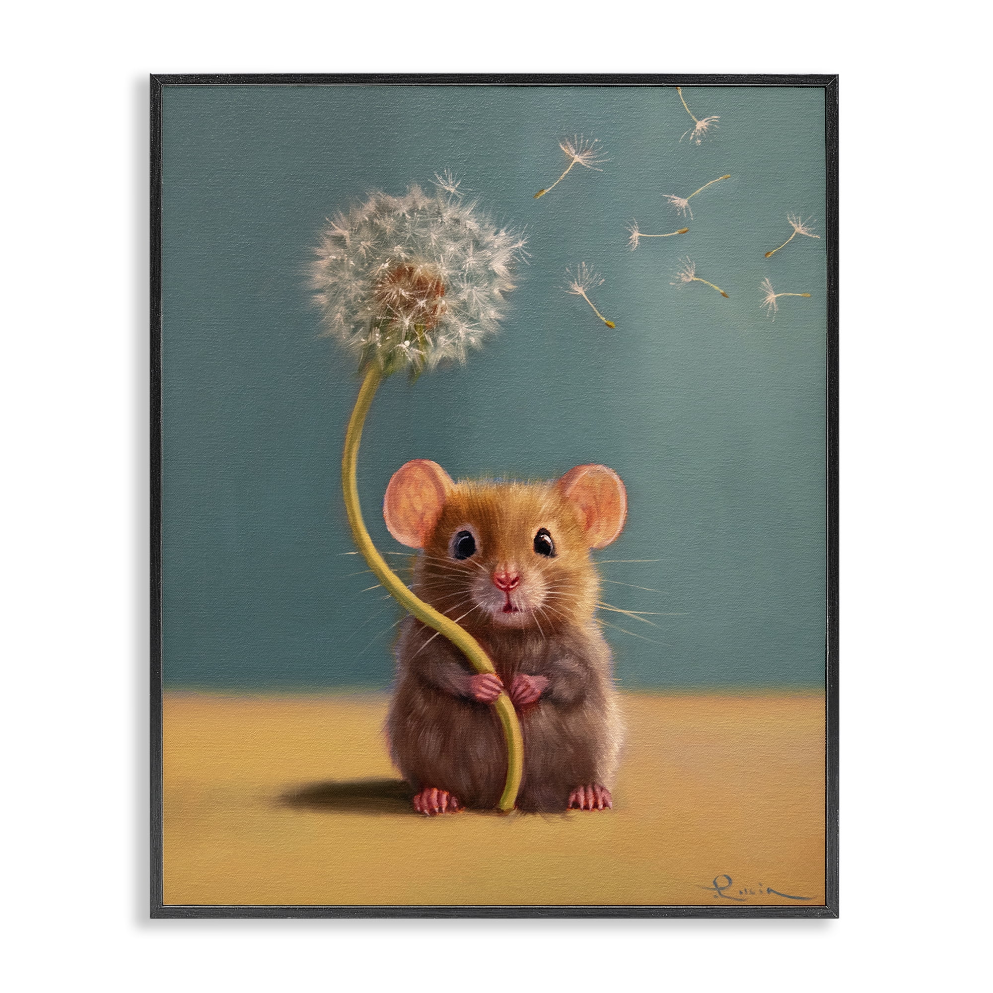 Tiny Wishes Mouse & Dandelion Black Framed Giclee Art, design by Lucia ...