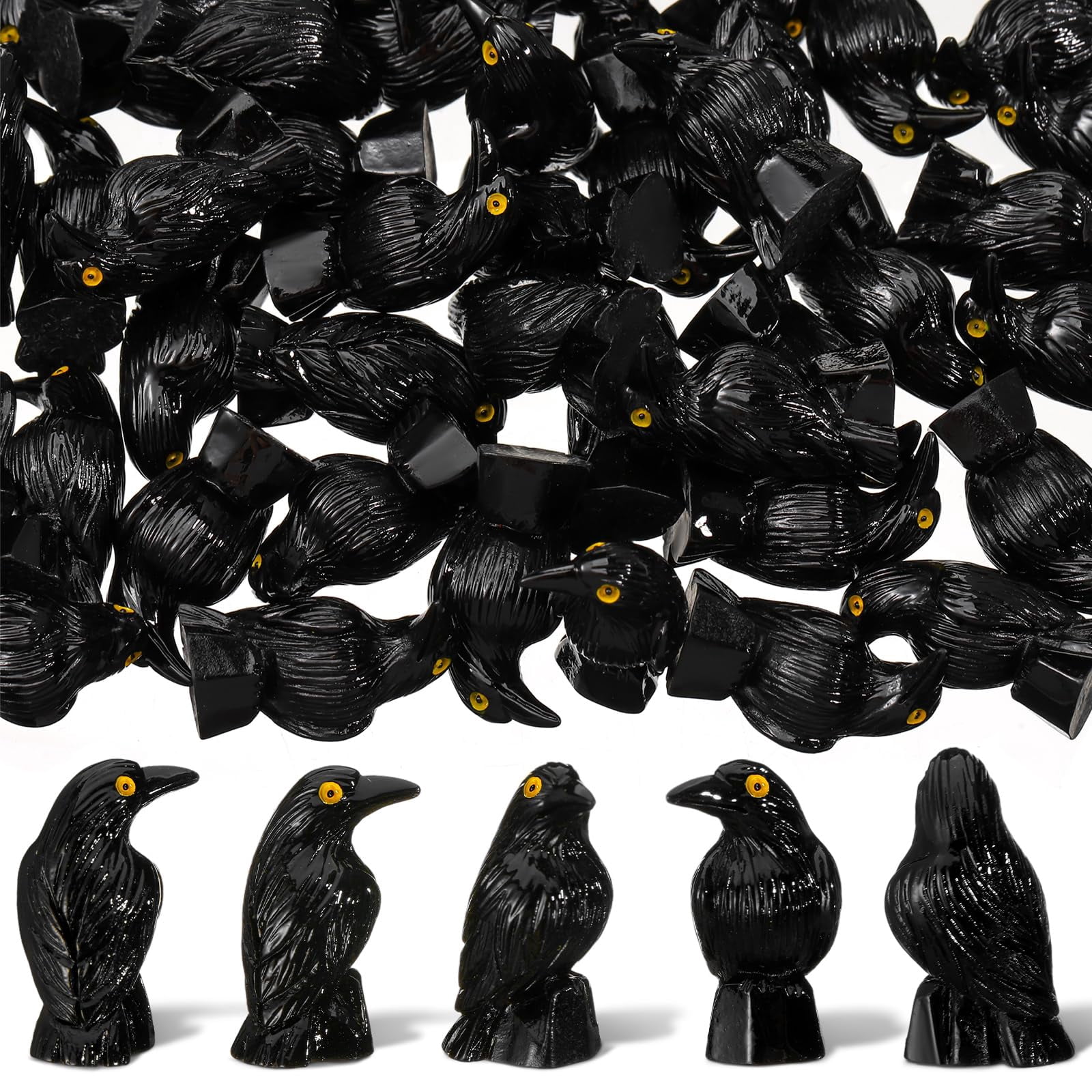 Tiny resin crows, 50 pcs black raven figurines, Halloween miniature ...