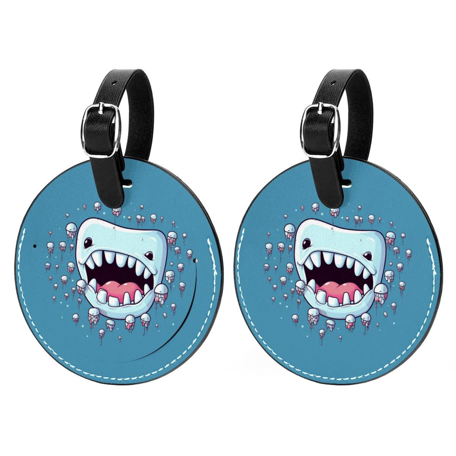 Tiny teeth 2Pcs PU Leather Round Luggage Tags with Privacy Cover and ...