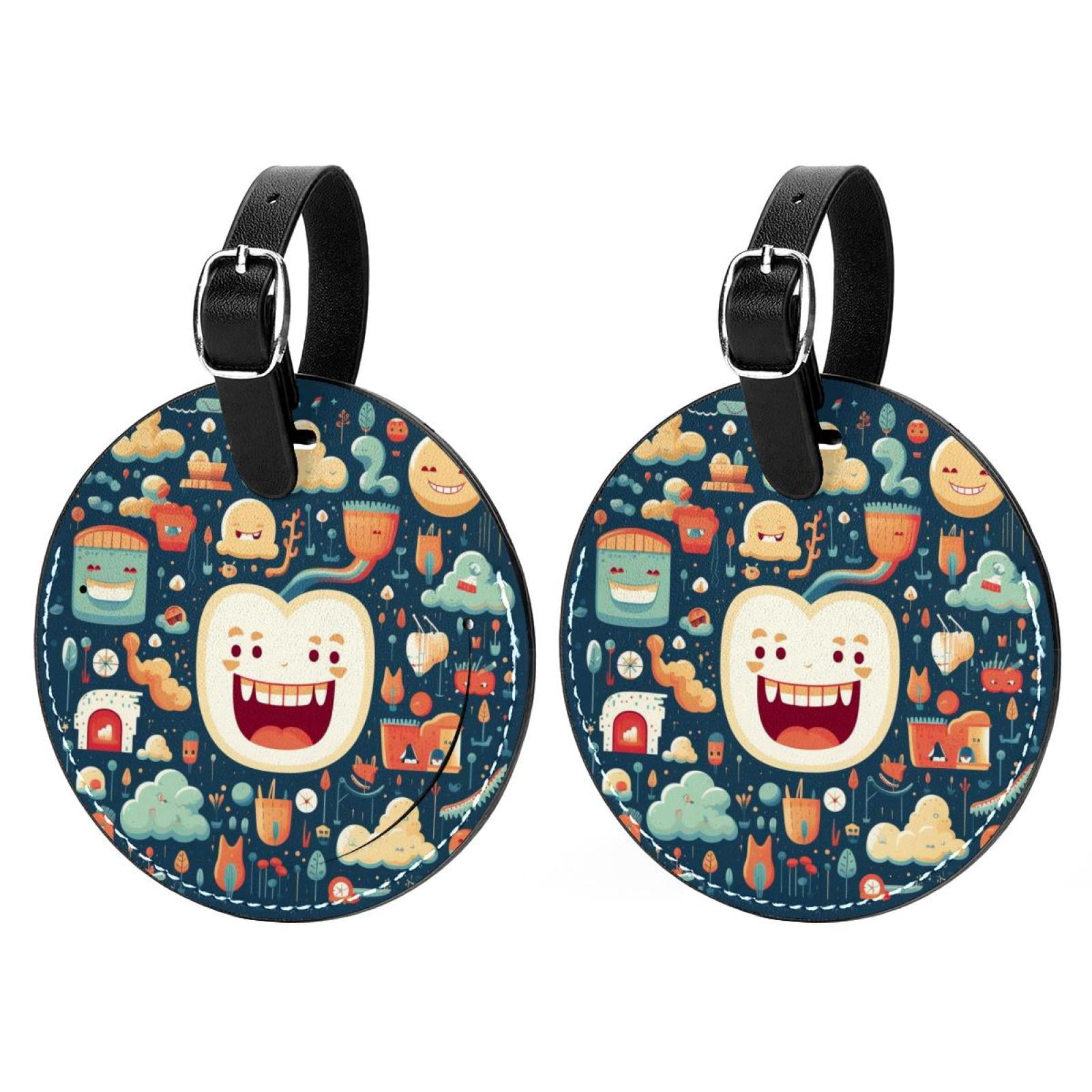 Tiny teeth 2Pcs PU Leather Round Luggage Tags with Privacy Cover and ...