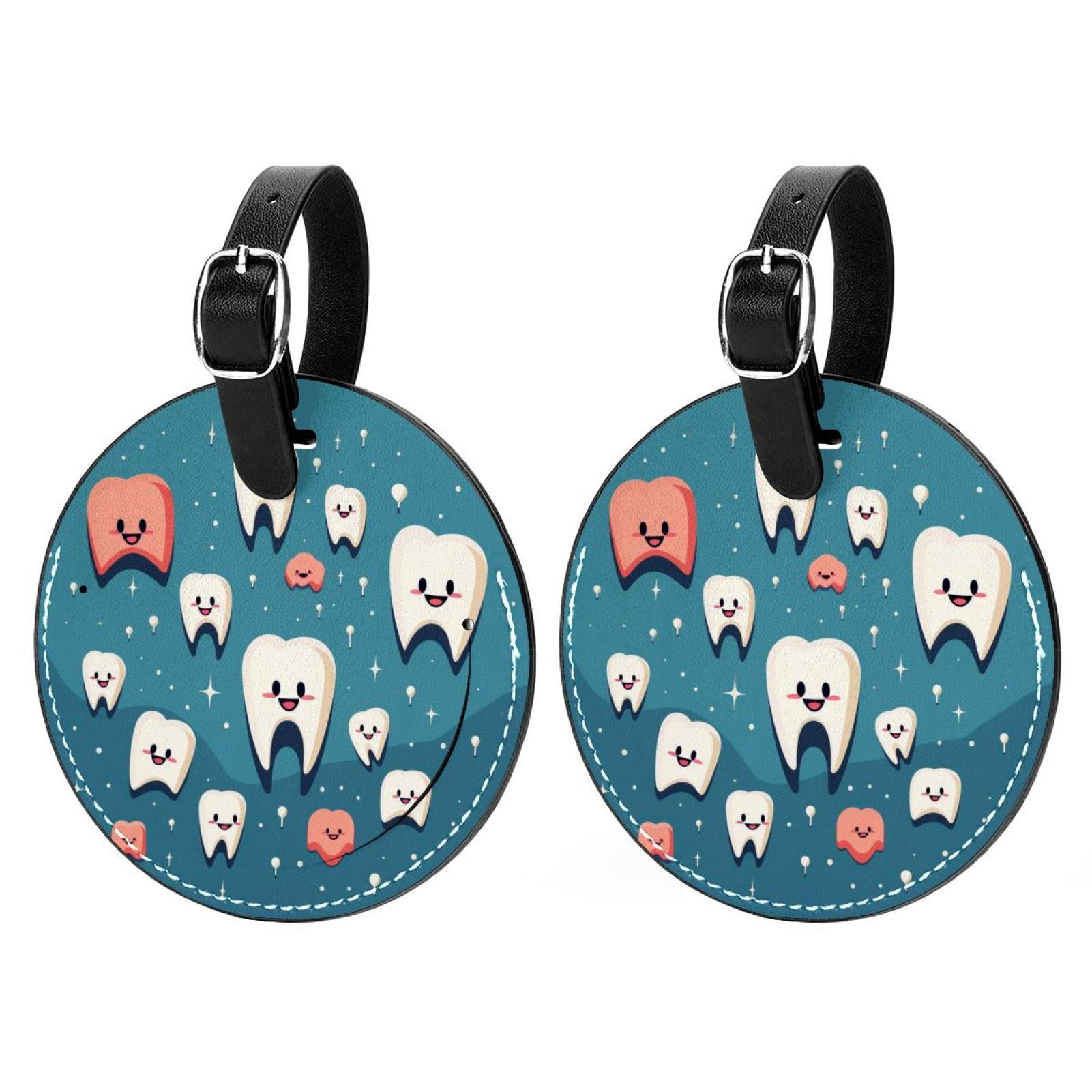 Tiny teeth 2Pcs PU Leather Round Luggage Tags with Privacy Cover and ...
