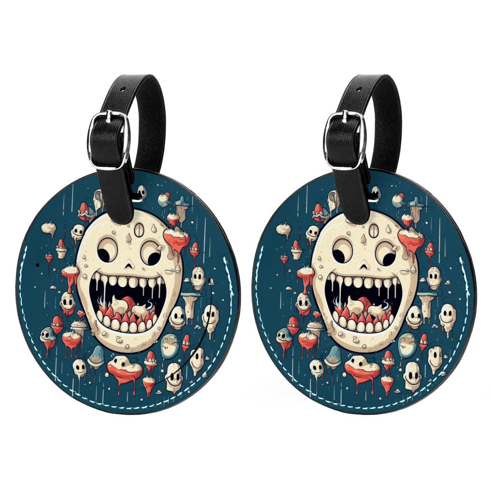 Tiny teeth 2Pcs PU Leather Round Luggage Tags with Privacy Cover and ...