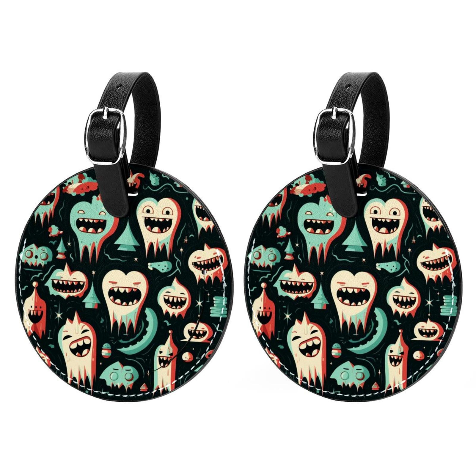 Tiny teeth 2Pcs PU Leather Round Luggage Tags with Privacy Cover and ...