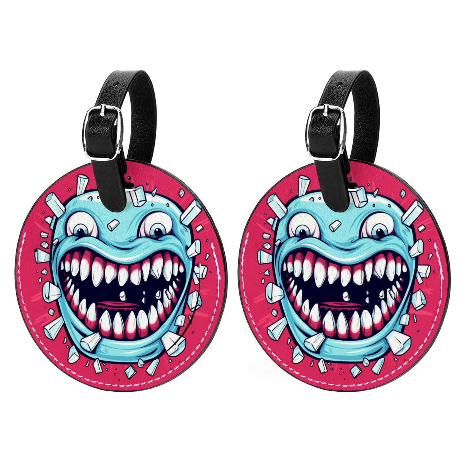 Tiny teeth 2Pcs PU Leather Round Luggage Tags with Privacy Cover and ...