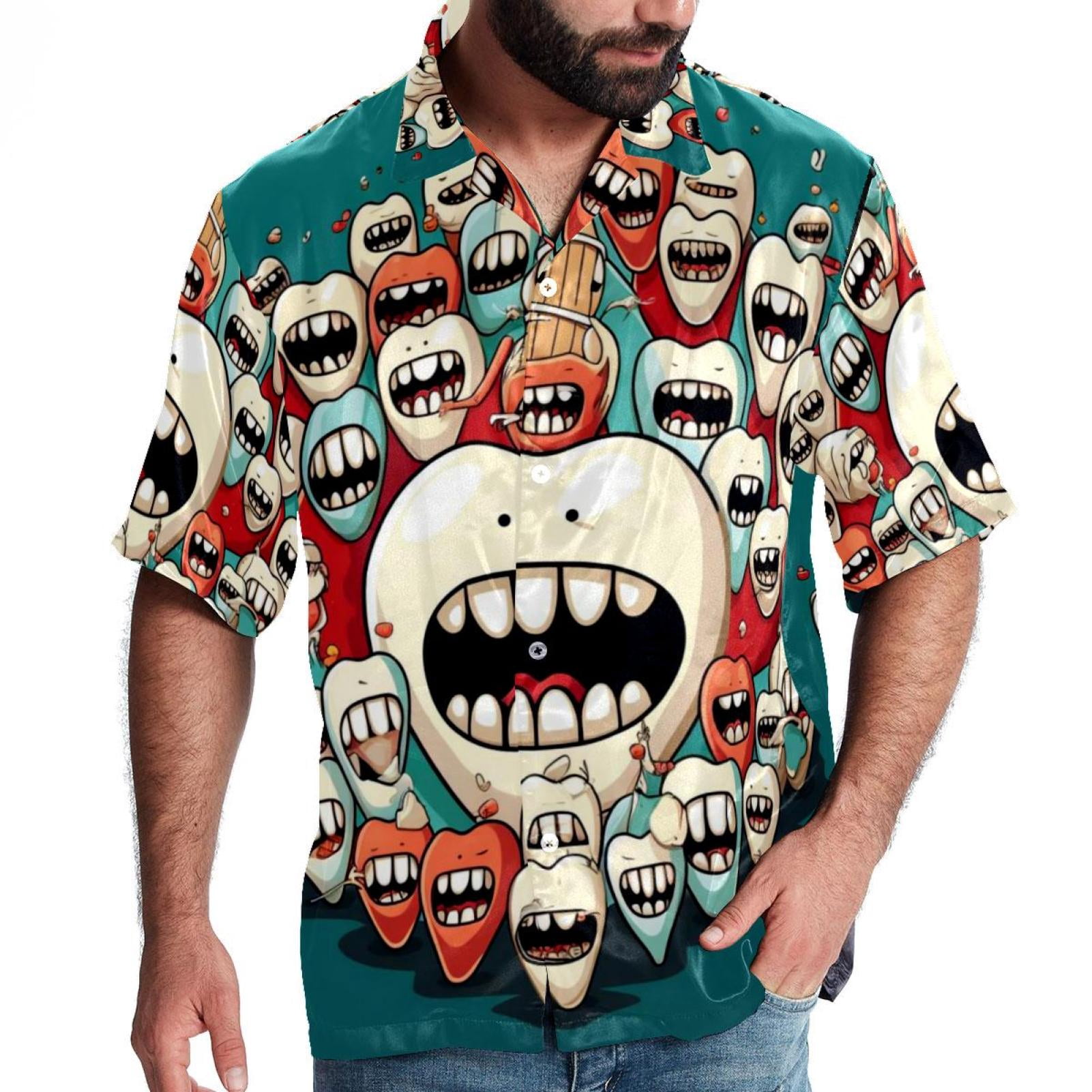 Tiny teeth Men's Casual Printed Button Down Short Sleeve Poplin ...