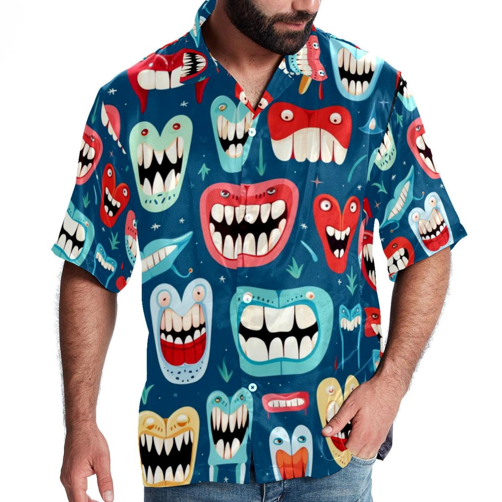 Tiny teeth Men's Short Sleeve Hawaiian Poplin Shirt - Casual Printed ...