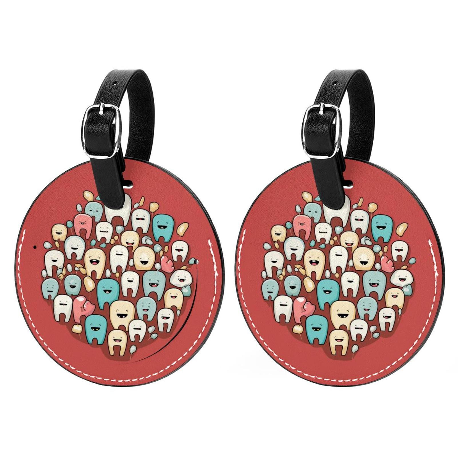Tiny teeth Set of 2pcs PU Leather Round Suitcase Tags with Privacy ...