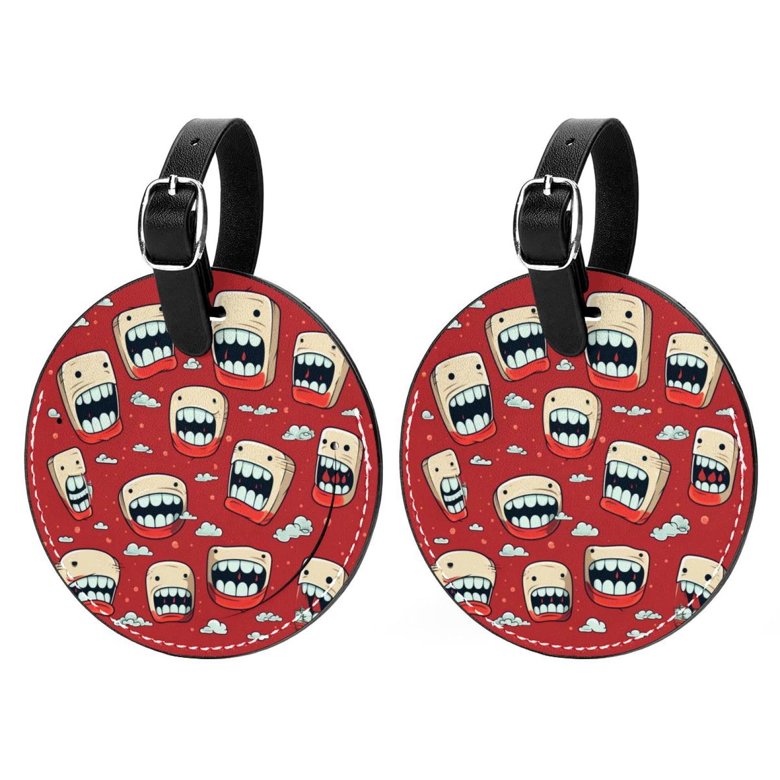 Tiny teeth Set of 2pcs PU Leather Round Suitcase Tags with Privacy ...