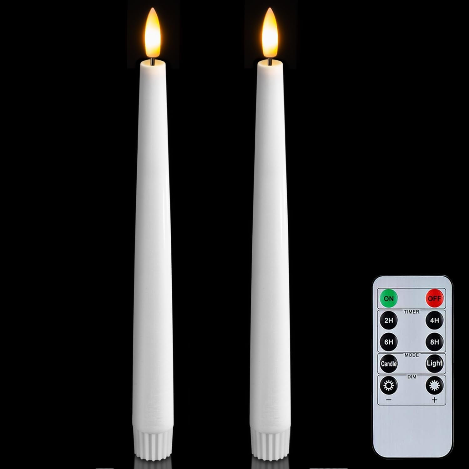 TinyGlam 2 Pcs Waxy Flameless Taper Candles with Remote, Led Flameless ...