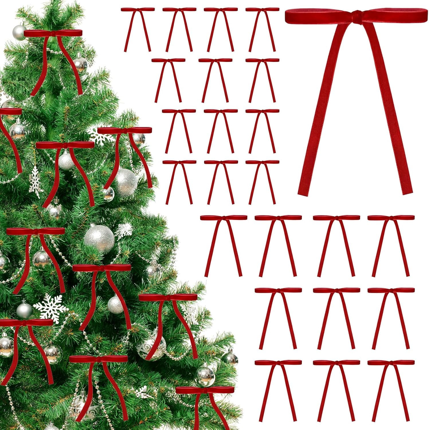 TinyGlam 2025 Red Velvet Bows for Christmas Tree, 24 PCS Vintage ...