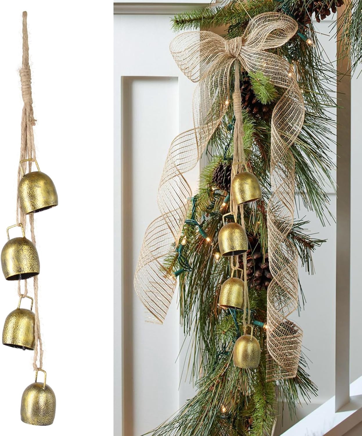 TinyGlam Christmas Bells for Decoration, Gold Metal Vintage Cow Bells ...