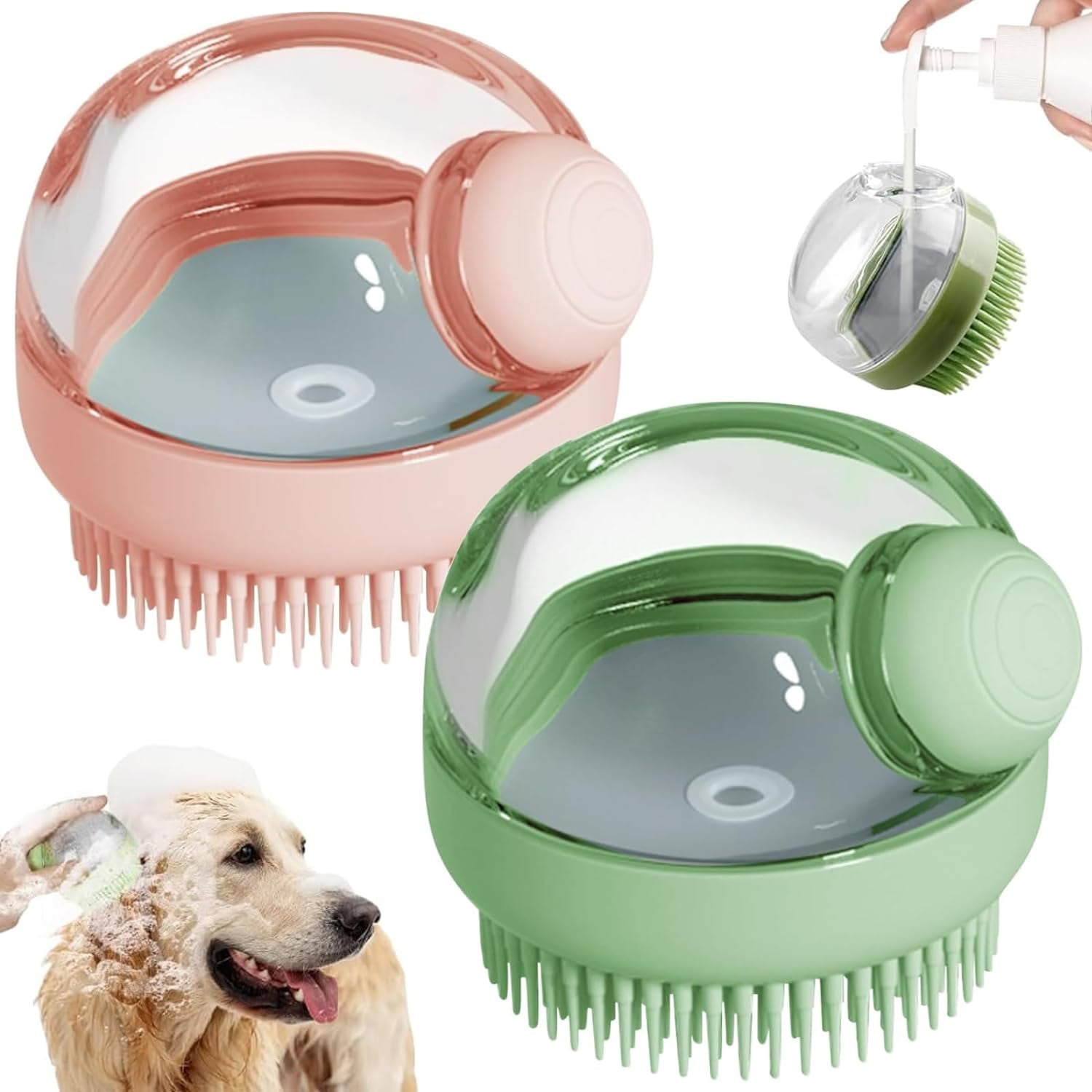 TinyGlam Dog Bath Scrubber Brush, 2 PCS Pet Dog Grooming Massage ...